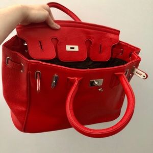 Bags | Red Handbag With Silver Hardware | Poshmark